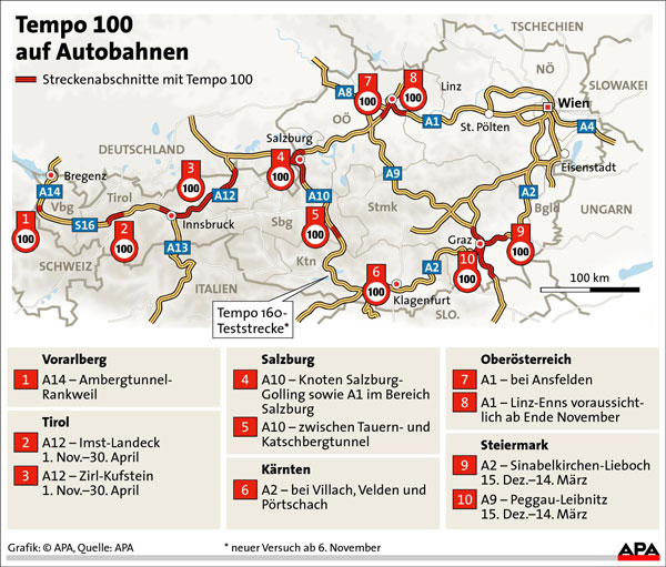 Grafik: Tempo 100 auf Autobahnen - Tempo auf Autobahnen - derStandard.at › Panorama